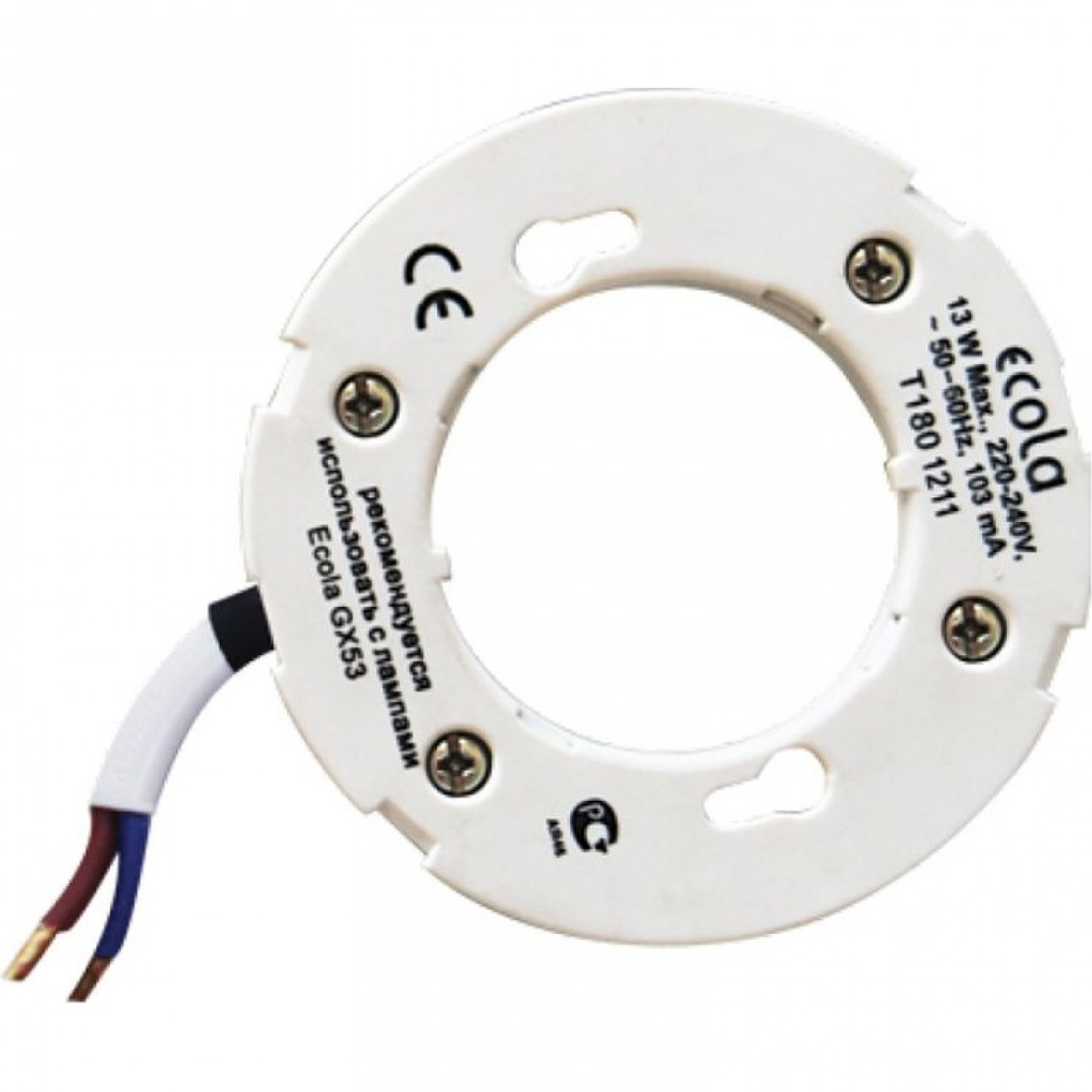 ECOLA BASE GX53 с проводами 2*10см, с проходными контактами (быстрый ...